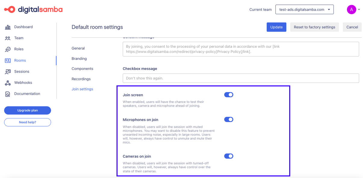 How to Configure Your Room Default in Digital Samba Using the Dashboard