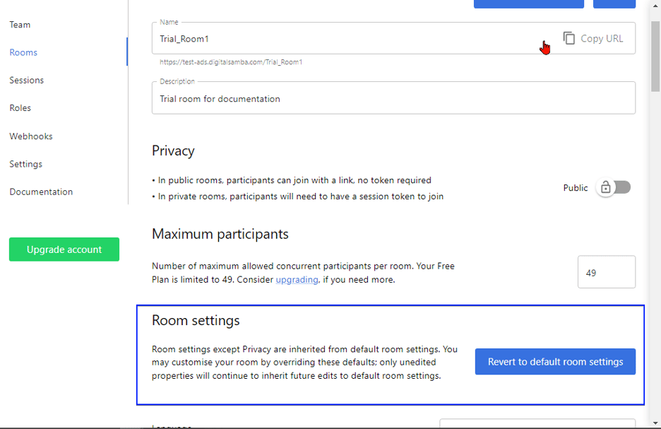 How to configure your Digital Samba Rooms using Dashboard