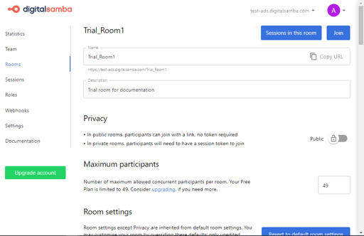 How to configure your Digital Samba Rooms using Dashboard
